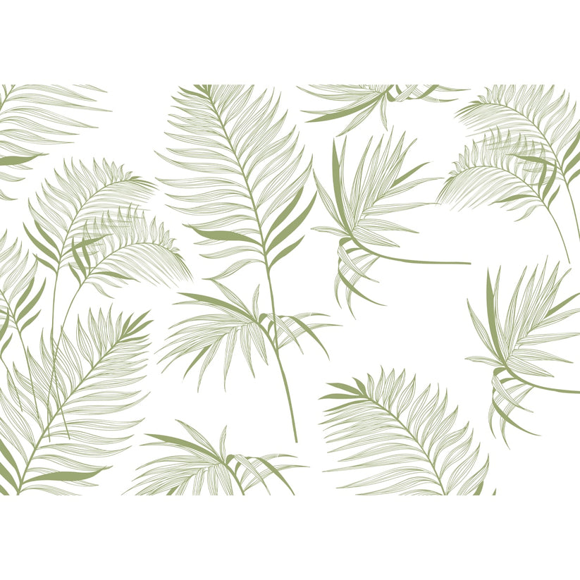 Harmony, Subtle Green Leaves in White Wallpaper Design | Life n Colors
