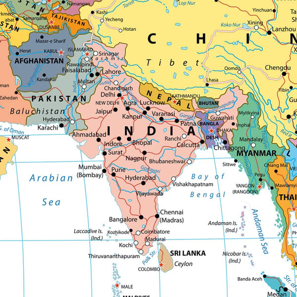 Detailed World Map with Countries & Cities for Wall | Life n Colors