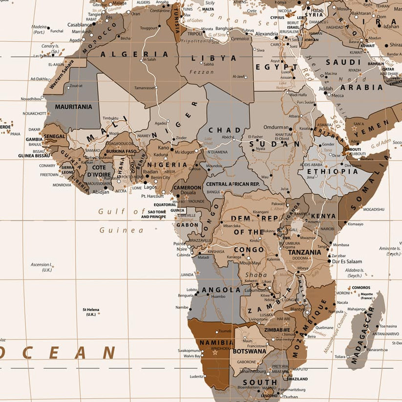 Vintage Style World Map Wallpaper, Brown & Beige, Made to Size | Life n ...