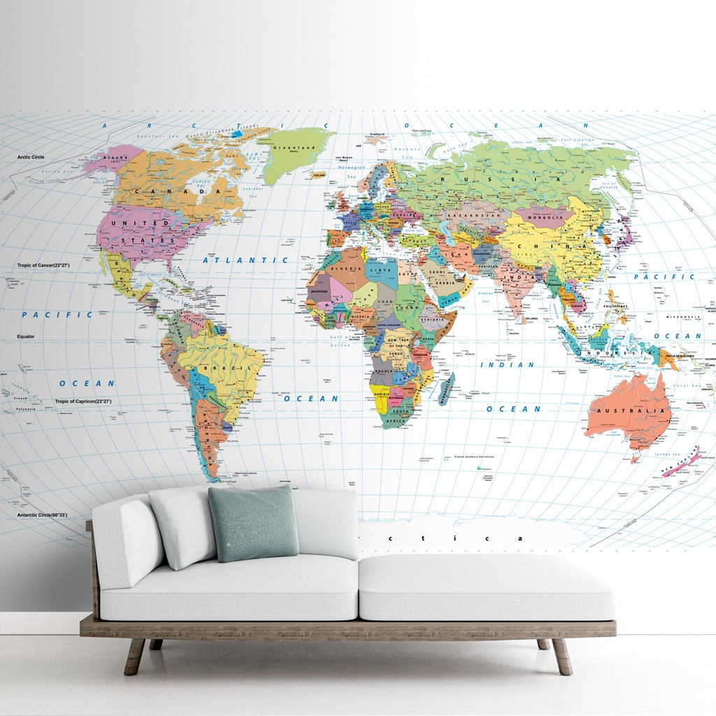 Detaillierte Weltkarte mit Ländern und Städten für die Wand | Leben und ...