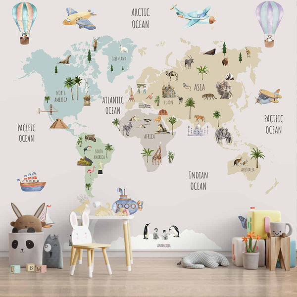 Custom Pretty World Map Kids Wallpaper | Life n Colors