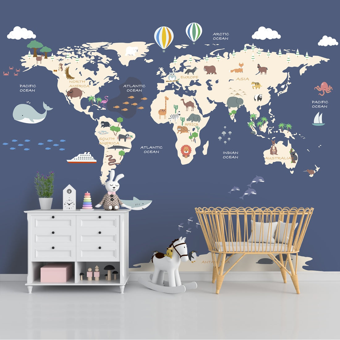 Blue World Map for Boys Room Walls | Life n Colors