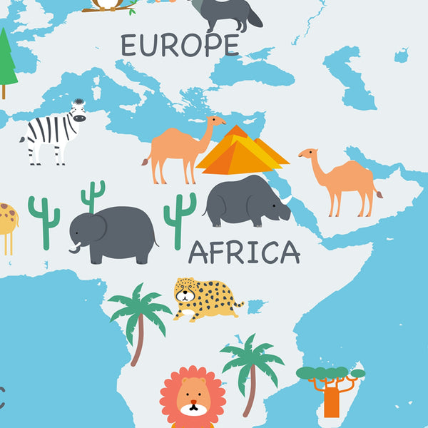 Young Kids Rooms Cute World Map, Blue Ocean and Cute Animals | Life n ...