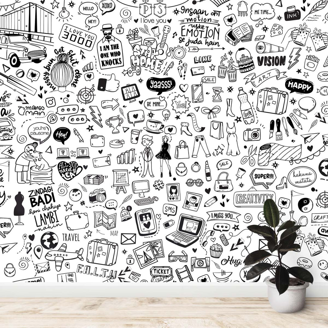 Doodle Art Wallpaper for Walls, Funky Elements | lifencolors – Life n ...