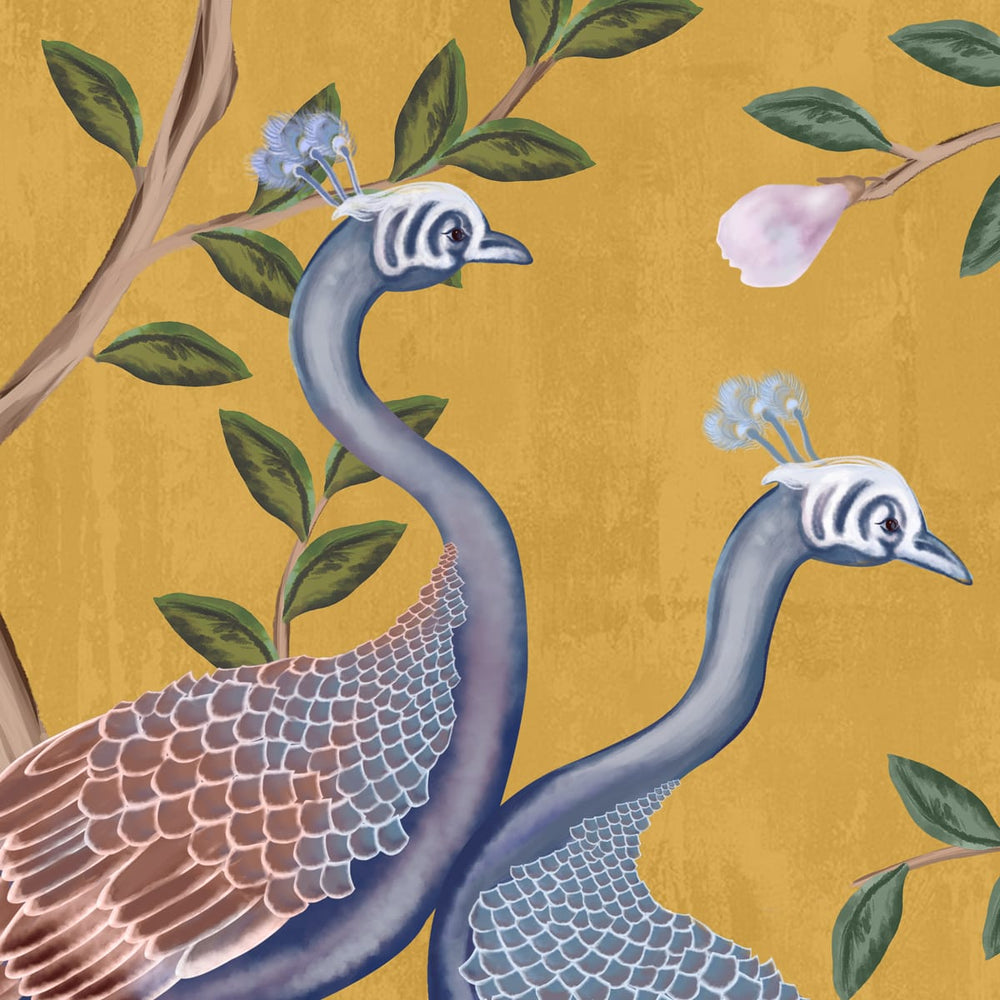 Morni, Peacock Floral Yellow Chinoiserie Wallpaper | Life n Colors